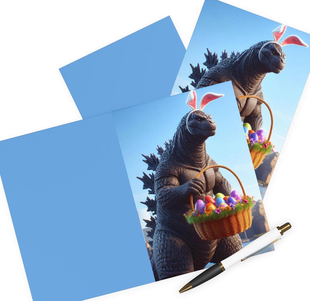 Whimsical Bunny Godzilla Easter Cards (5 Pack) Funny Blank Holiday ...