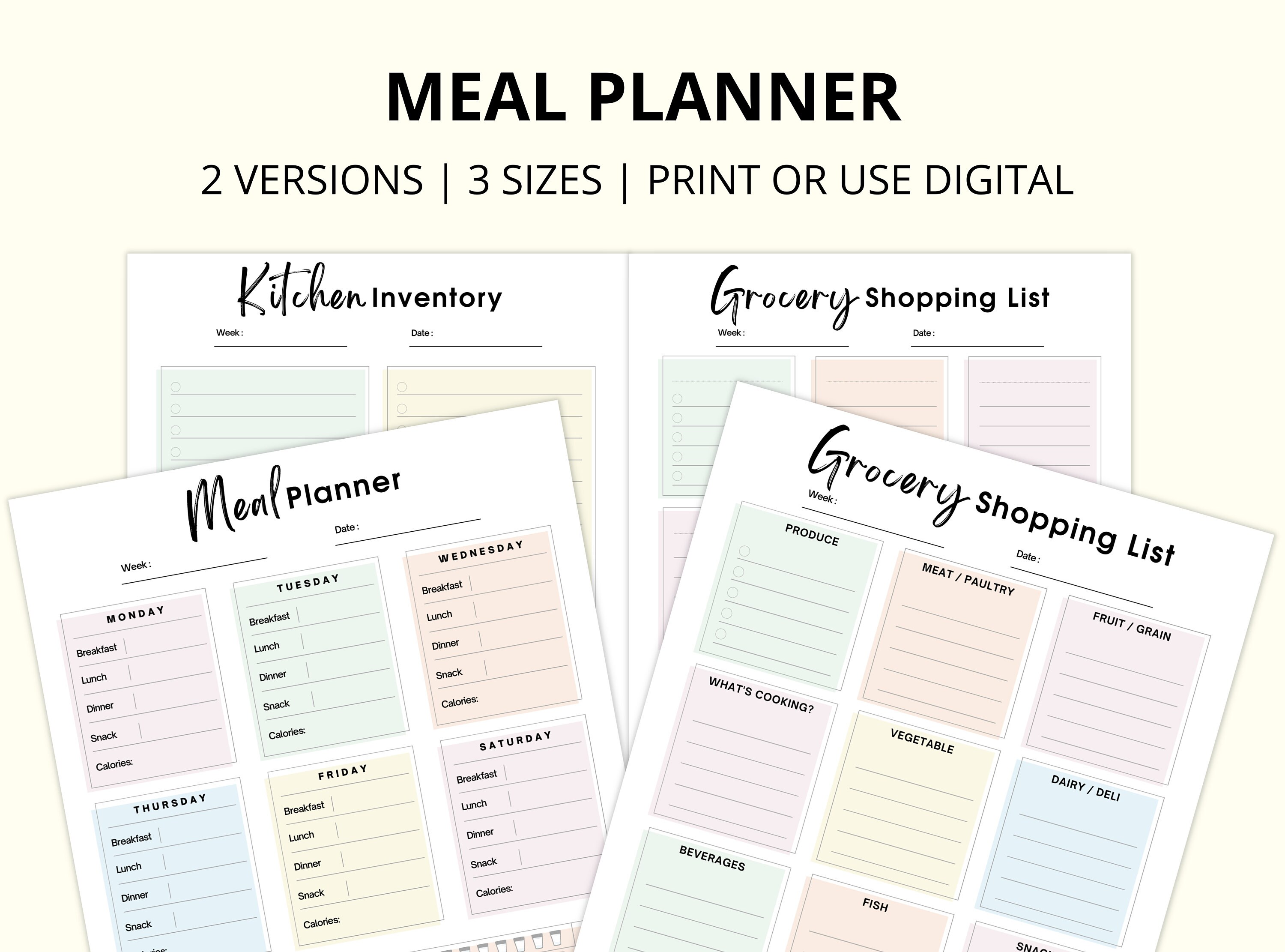 MEAL PLANNER PRINTABLE, Minimal Planner, Undated Printable Planner ...