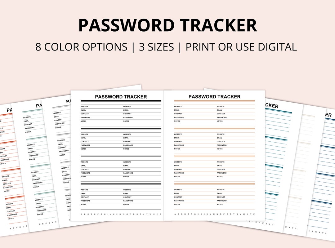 PASSWORD TRACKER PRINTABLE, Minimal Planner, Undated Printable Planner ...