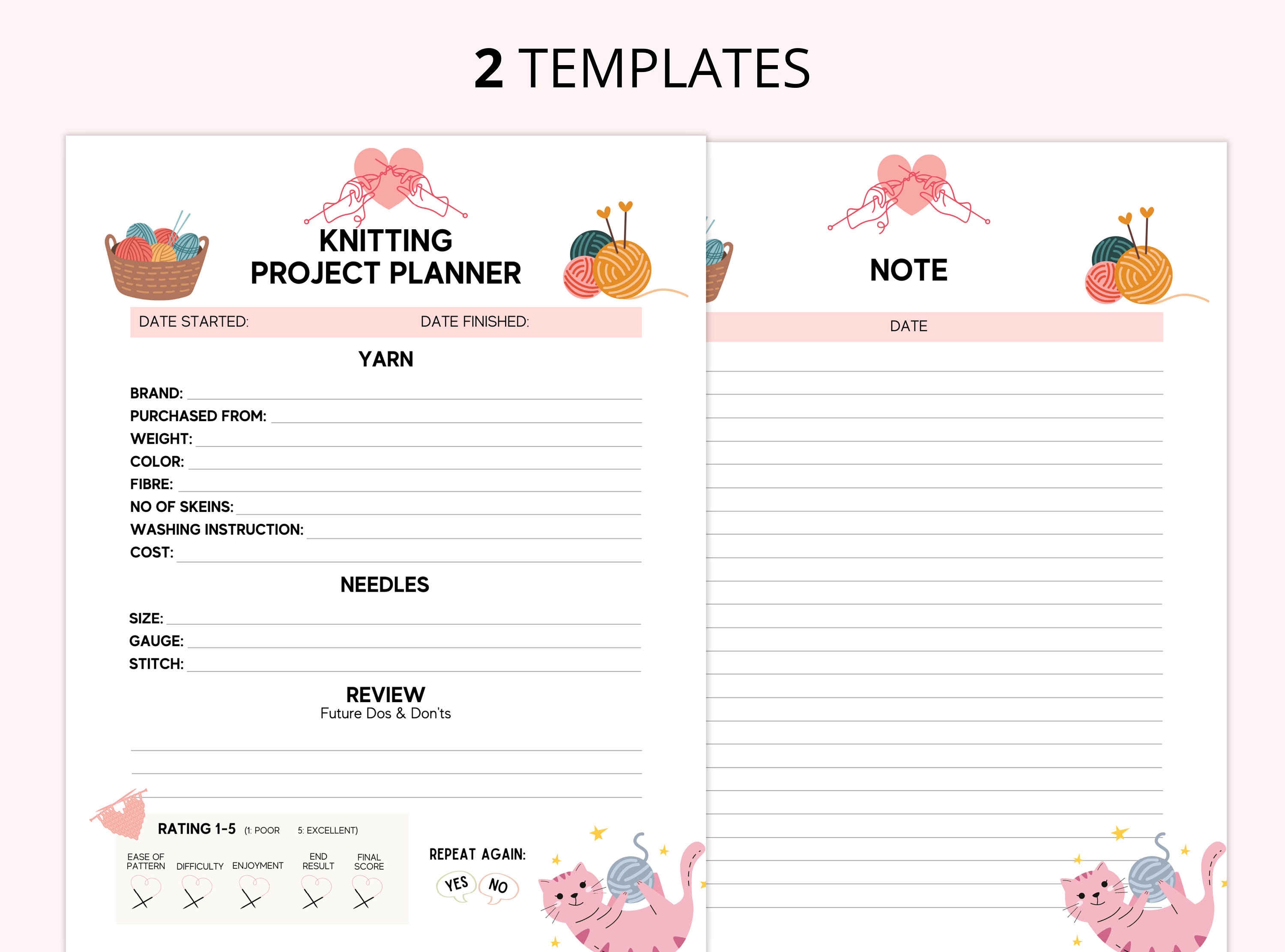 KNITTING PROJECT PLANNER Printable, Minimal Planner, Undated Printable ...