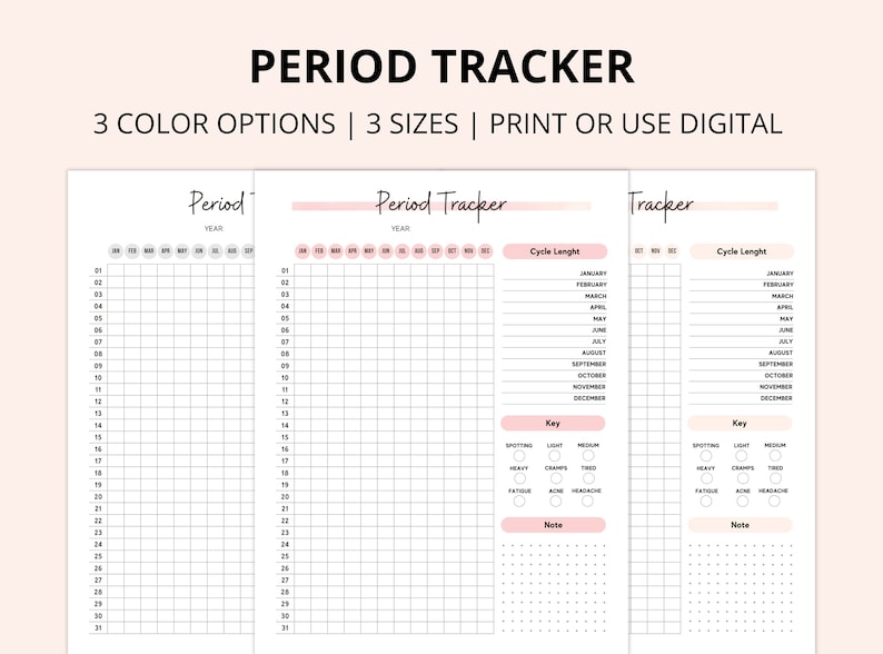 Period Tracker Printable Set: Minimalist Planner (A4, A5, US Letter ...