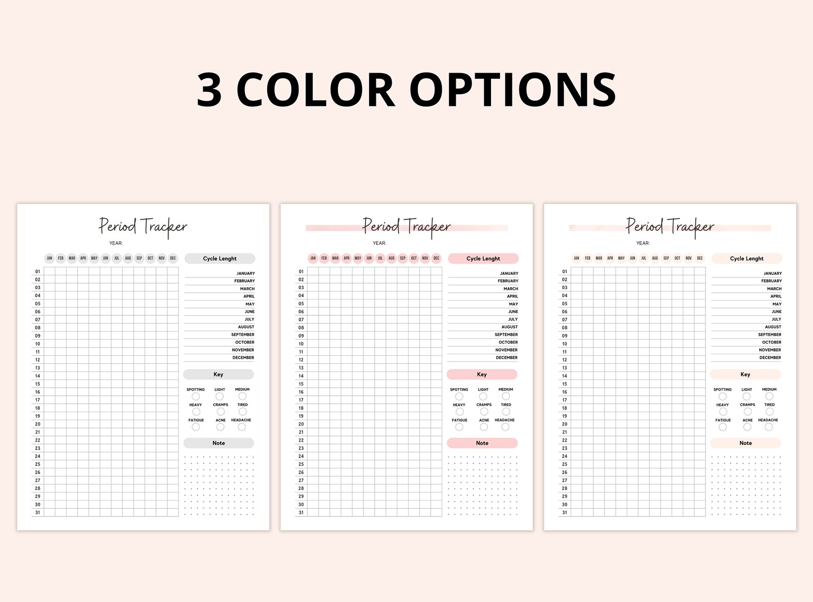 Period Tracker Printable Set: Minimalist Planner (A4, A5, US Letter ...