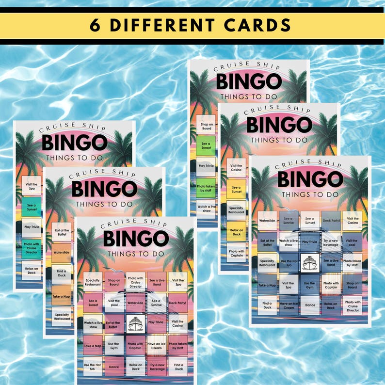 CRUISE BINGO CARD - Things to Do Cruise Bingo Cards - Fun & Printable ...
