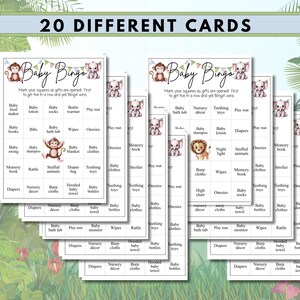 20 BABY SHOWER BINGO - Safari Theme - Fun & Printable Game for Your ...