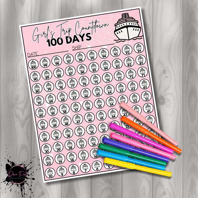 100-day GIRLS CRUISE Countdown Printable | Vacation Tracker | Digital ...