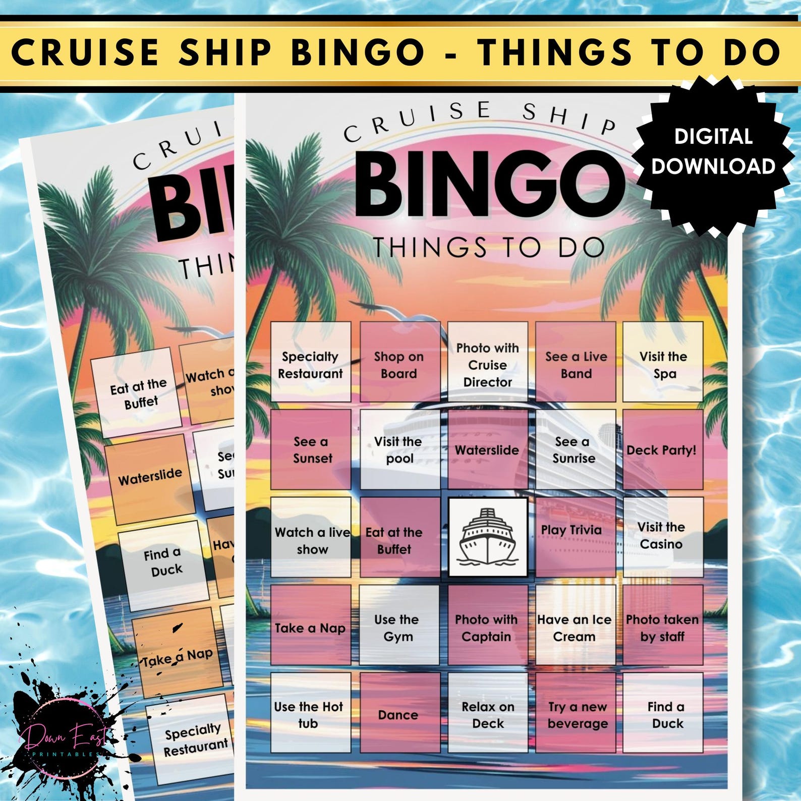 CRUISE BINGO CARD - Things to Do Cruise Bingo Cards - Fun & Printable ...