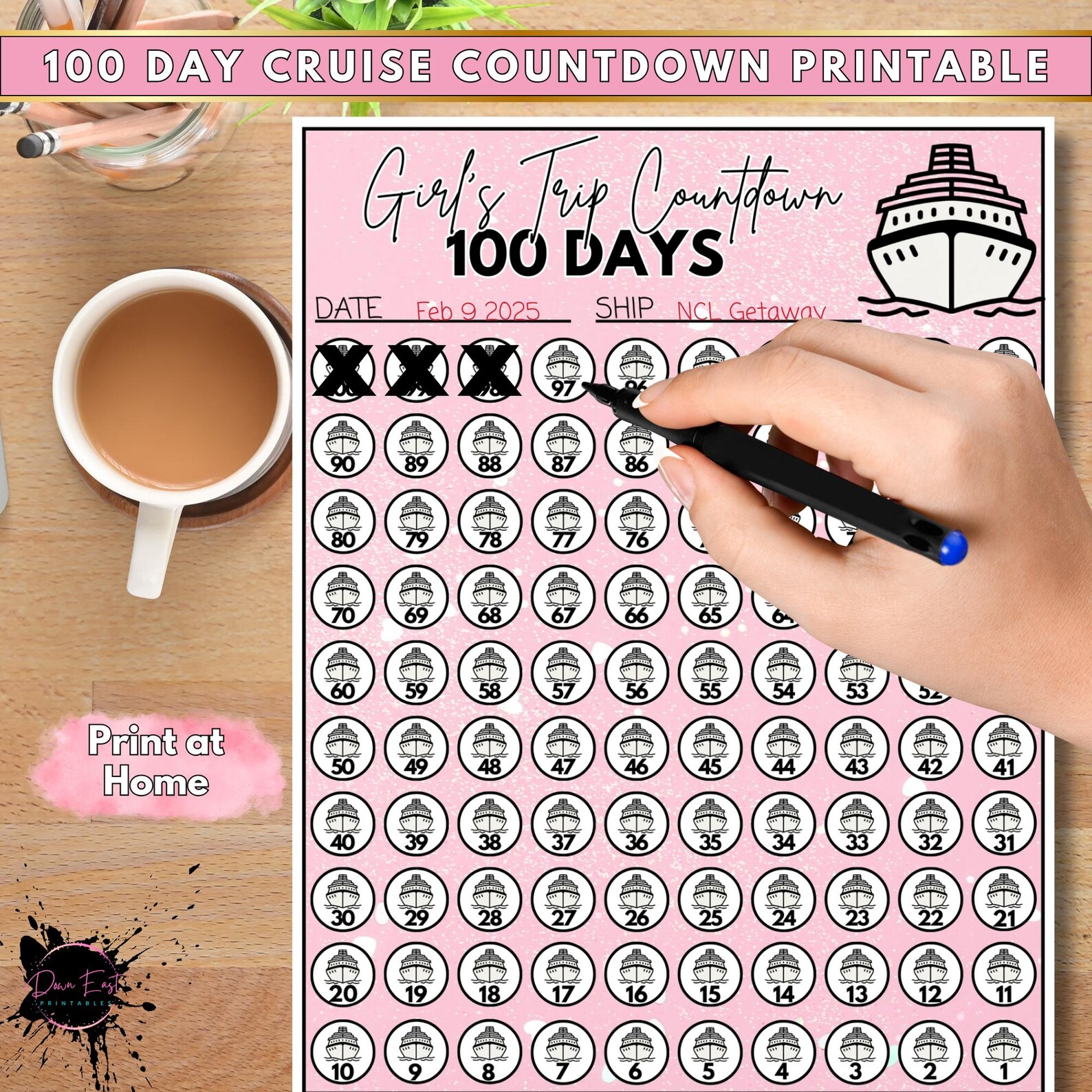 100-day GIRLS CRUISE Countdown Printable | Vacation Tracker | Digital ...