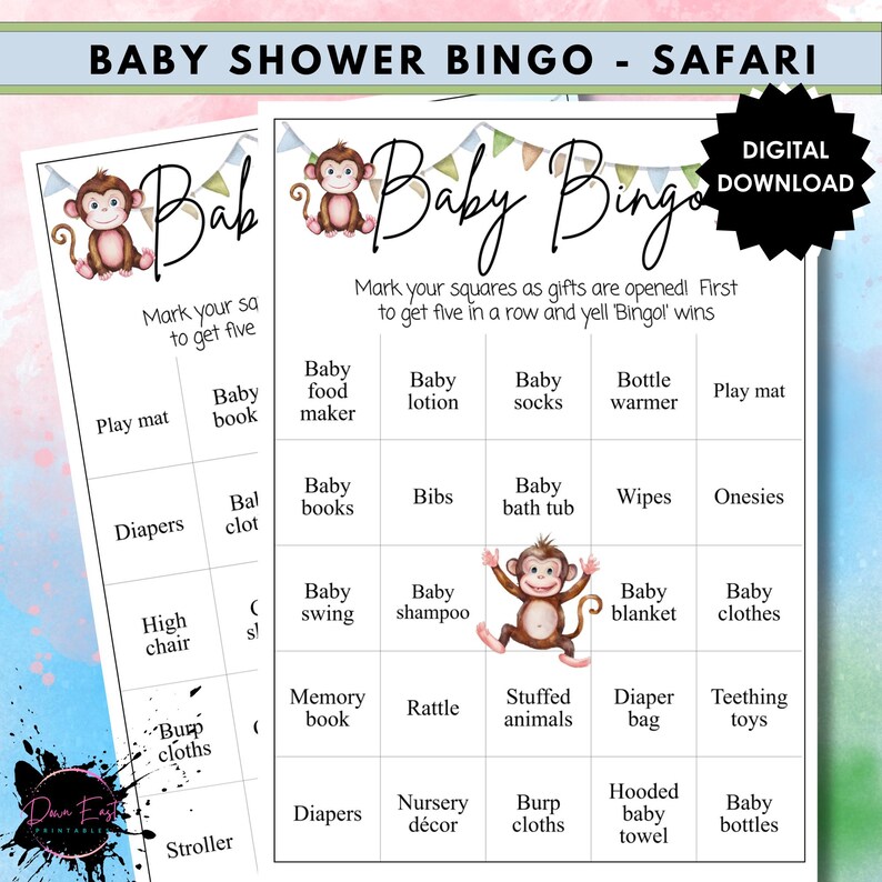 20 BABY SHOWER BINGO - Safari Theme - Fun & Printable Game for Your ...
