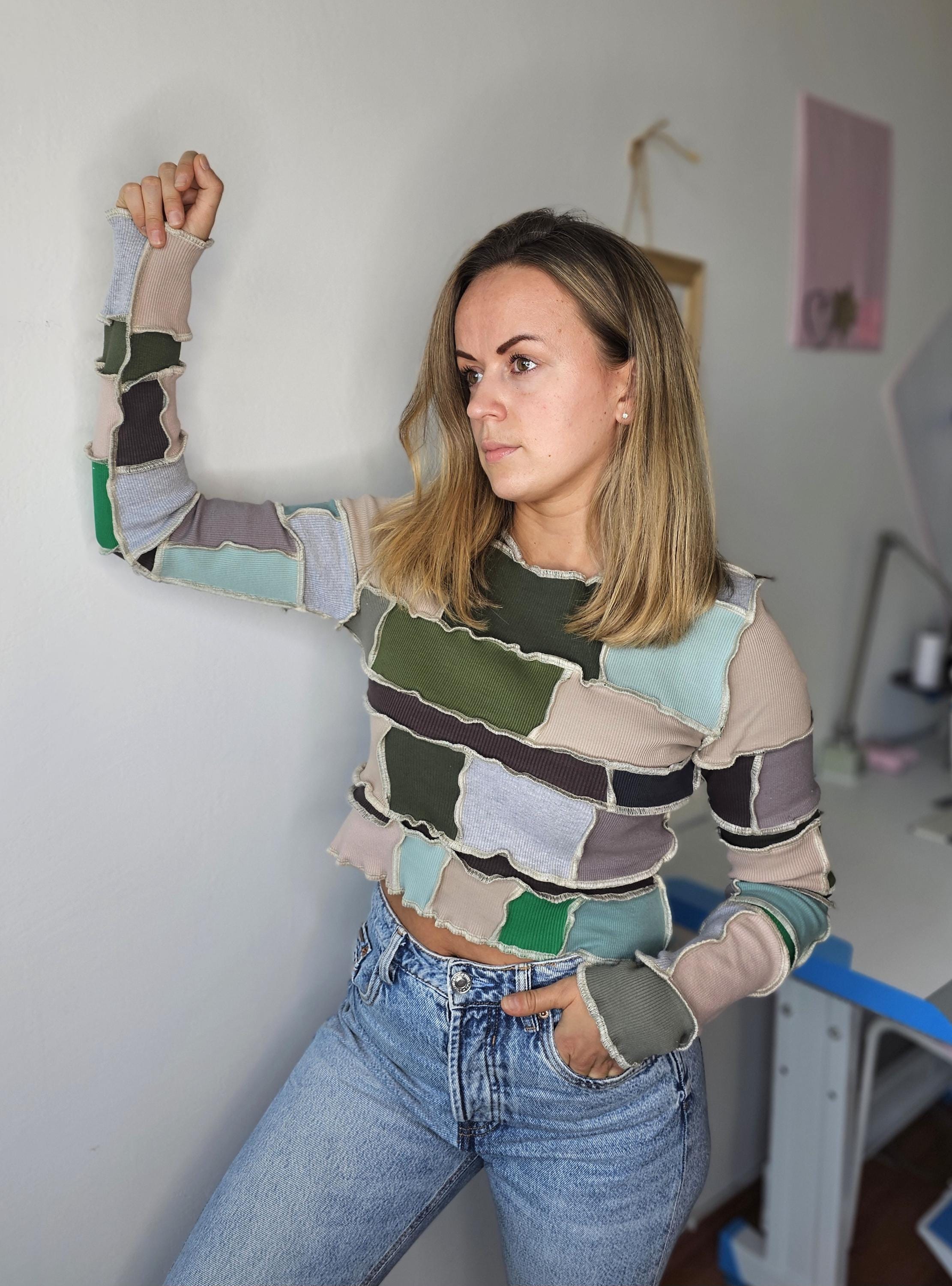 Upcycled Patchwork Women's Blouse From Knitwear Scraps/ Handmade ...