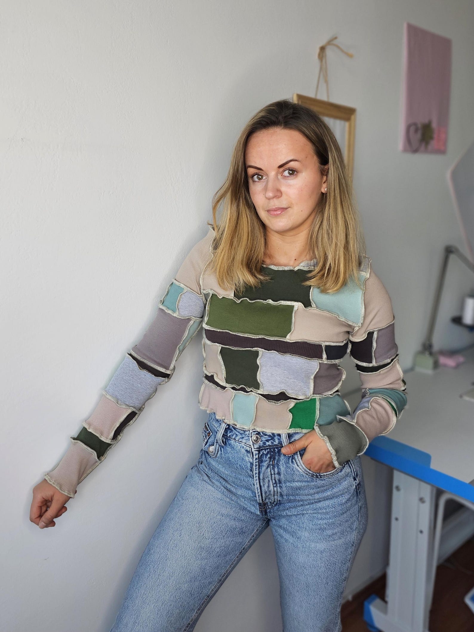 Upcycled Patchwork Women's Blouse From Knitwear Scraps/ Handmade ...