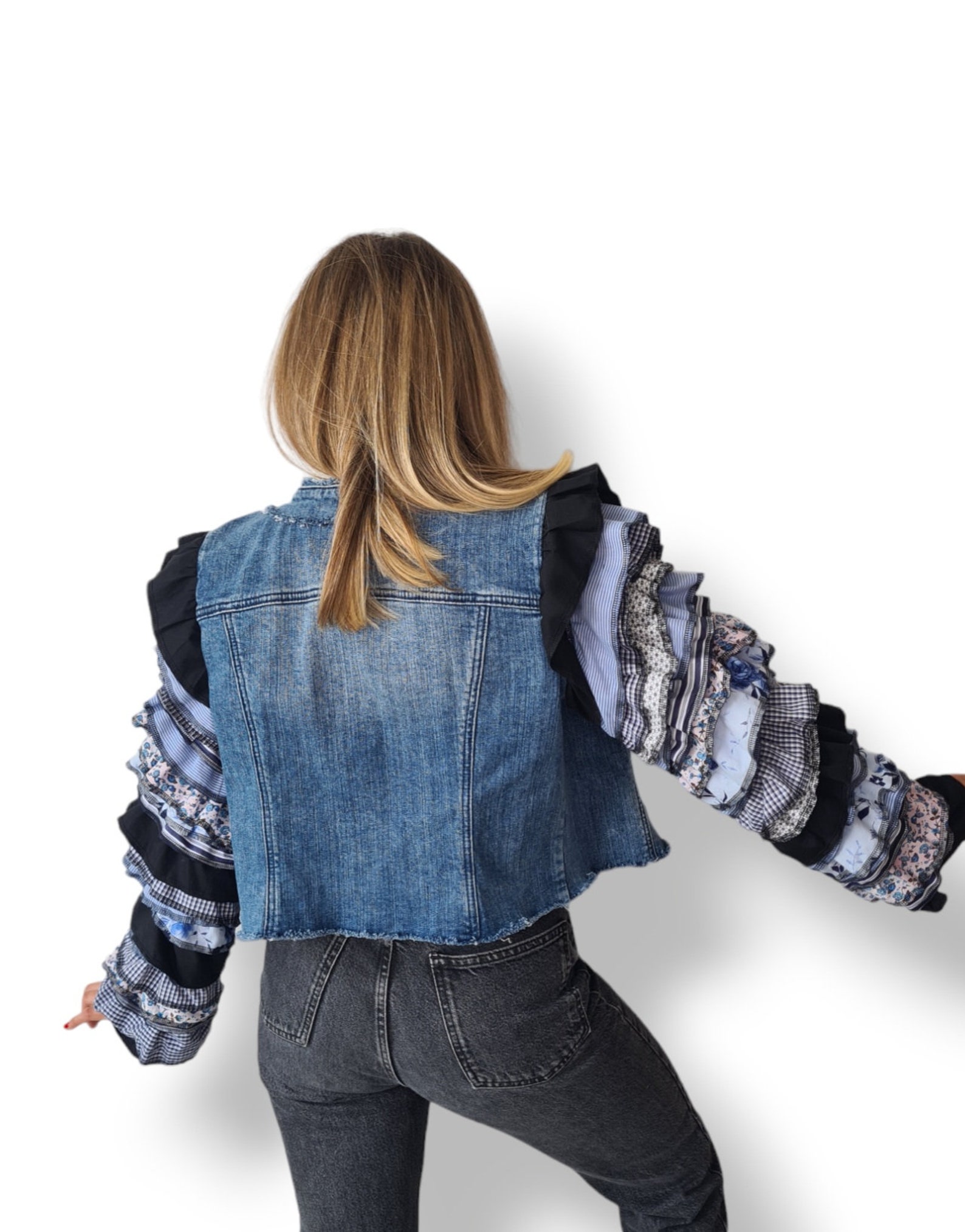 Upcycled Women's Patchwork Denim Jacket With Decorated Men's Shirts ...