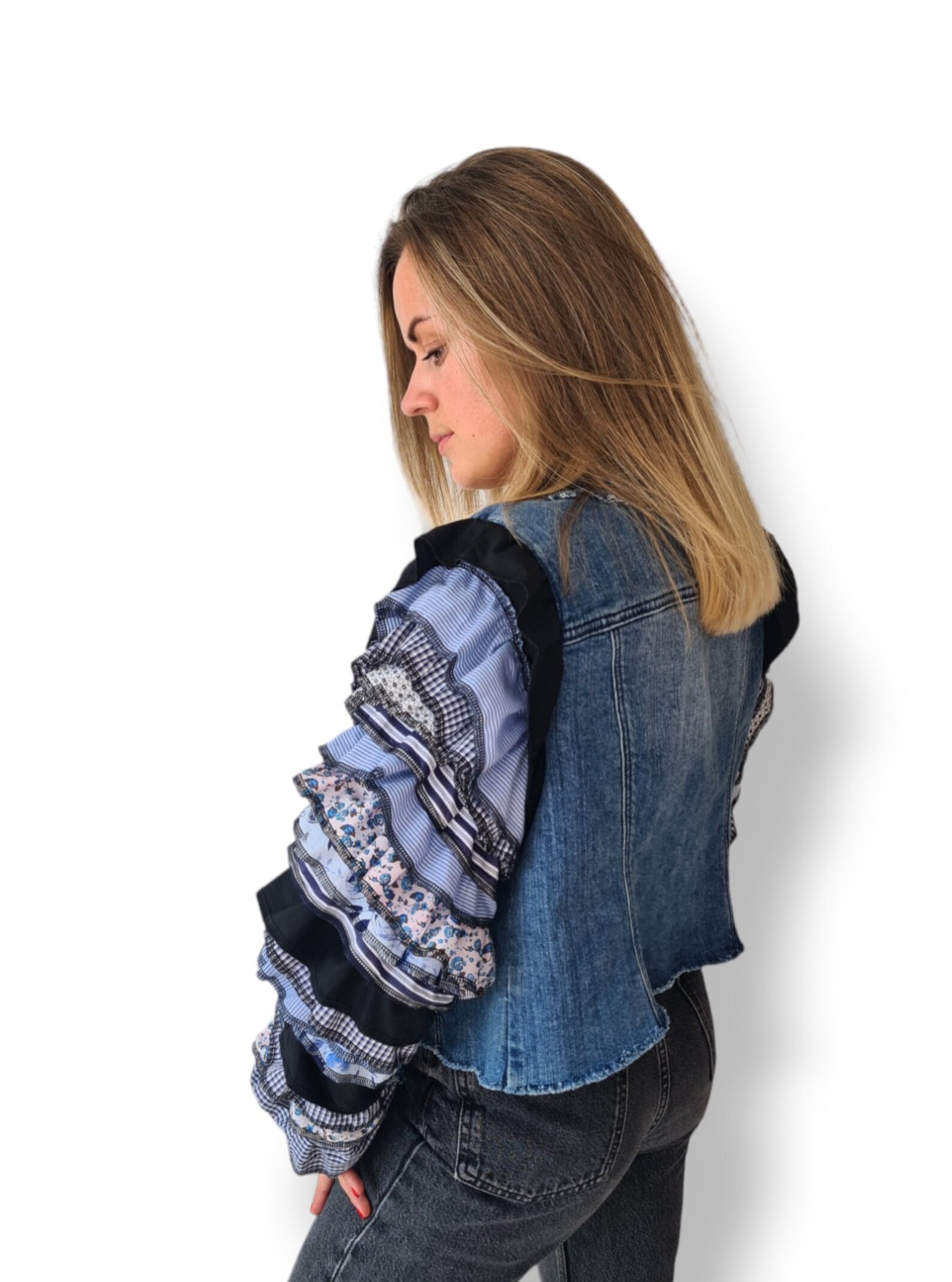 Upcycled Women's Patchwork Denim Jacket With Decorated Men's Shirts ...