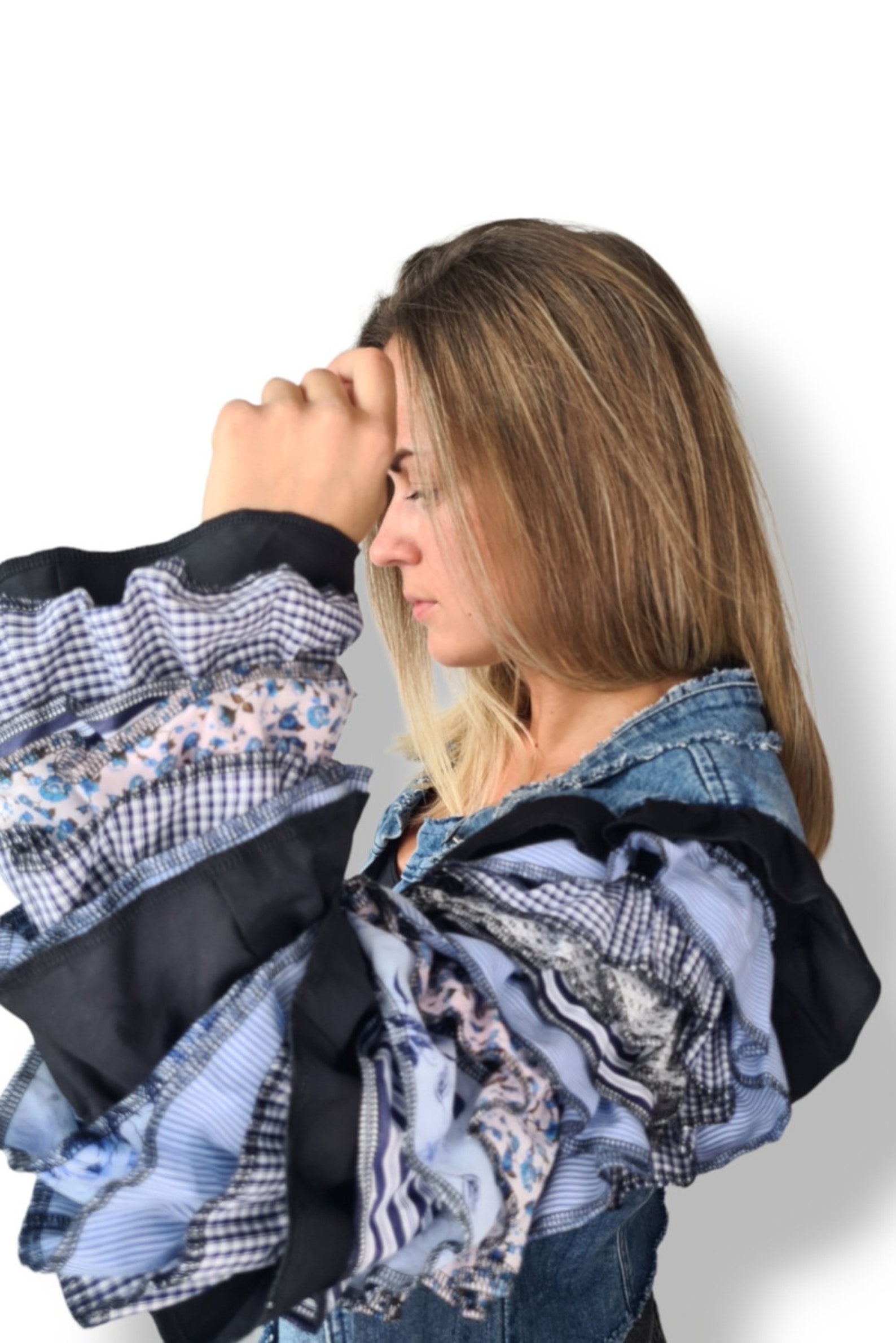 Upcycled Women's Patchwork Denim Jacket With Decorated Men's Shirts ...