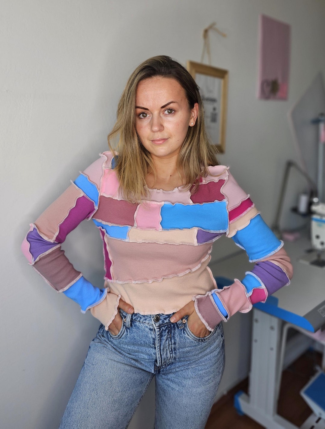 Upcycled Patchwork Women's Blouse From Knitwear Scraps/ Handmade ...