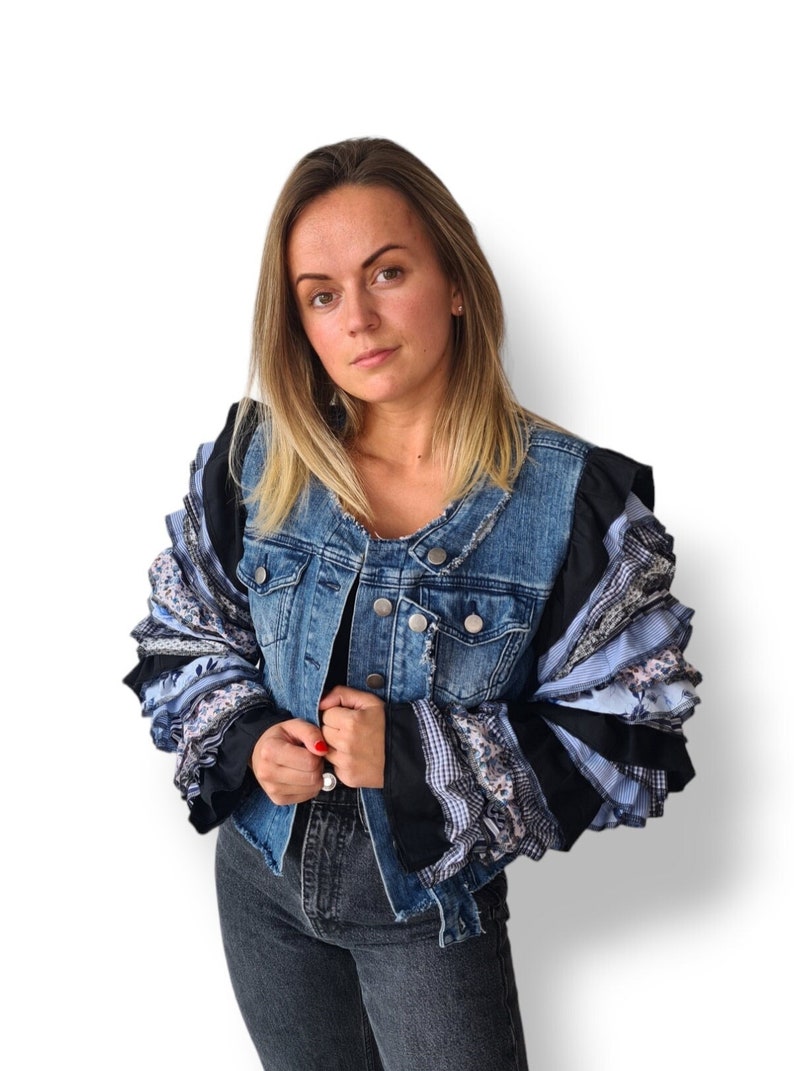 Upcycled Women's Patchwork Denim Jacket With Decorated Men's Shirts ...