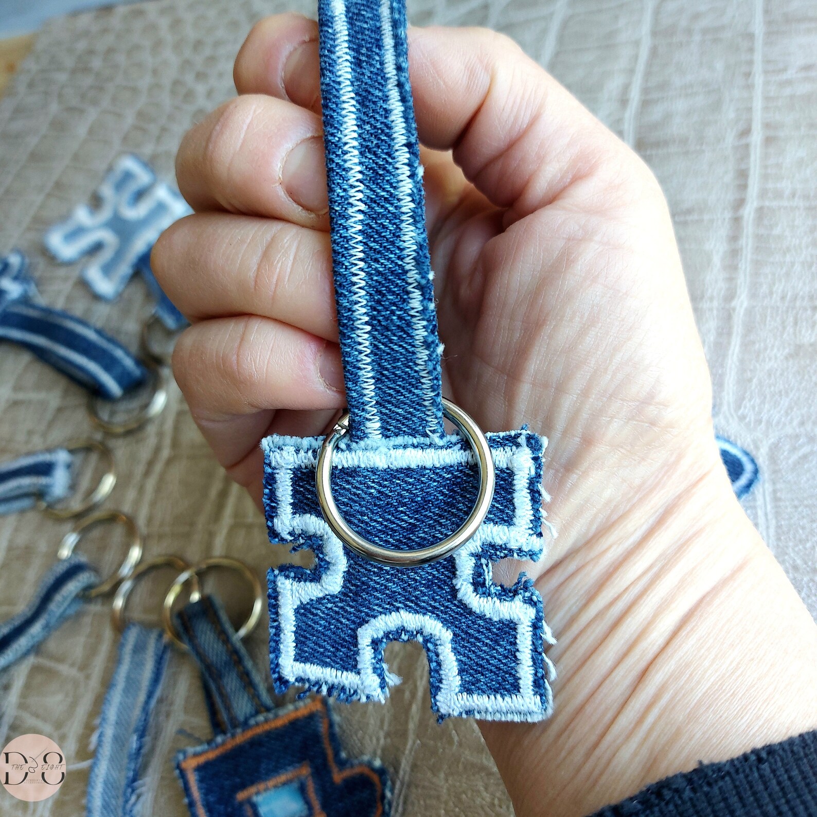 Repurposed Denim Puzzle Mom Keychain, Recycled Hand Stitched Jeans ...