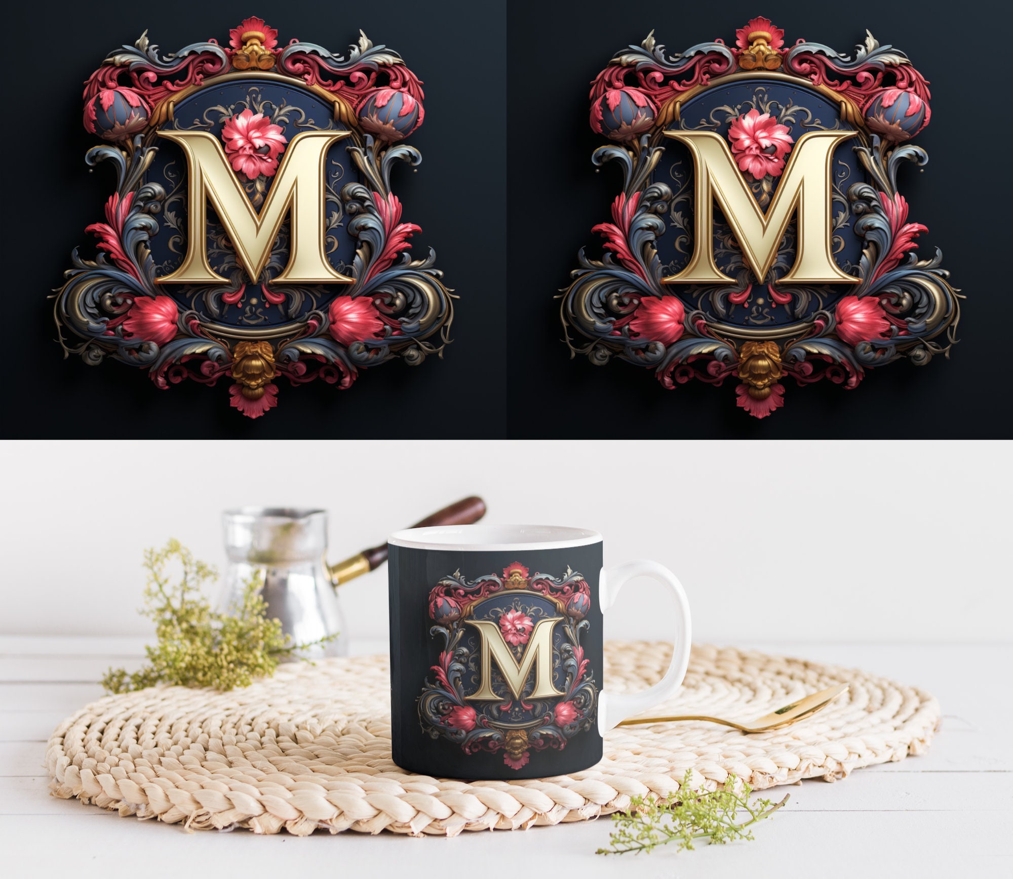 Letter M Mug Press Sublimation Design, Digital Mug Full Wrap Template ...