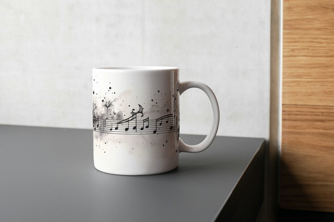 Music Notes Sheet Sublimation Design, Digital Mug Wrap Template ...