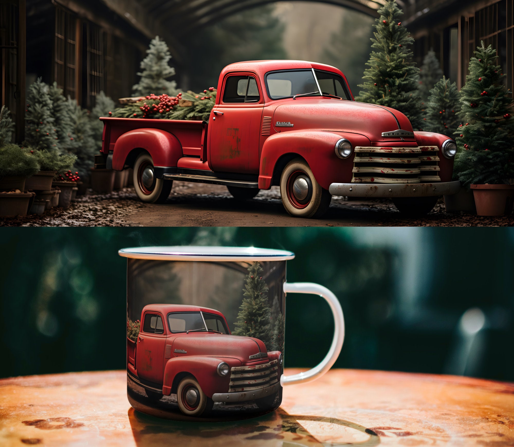Vintage Christmas Truck Sublimation Design, Digital Mug Wrap Template ...