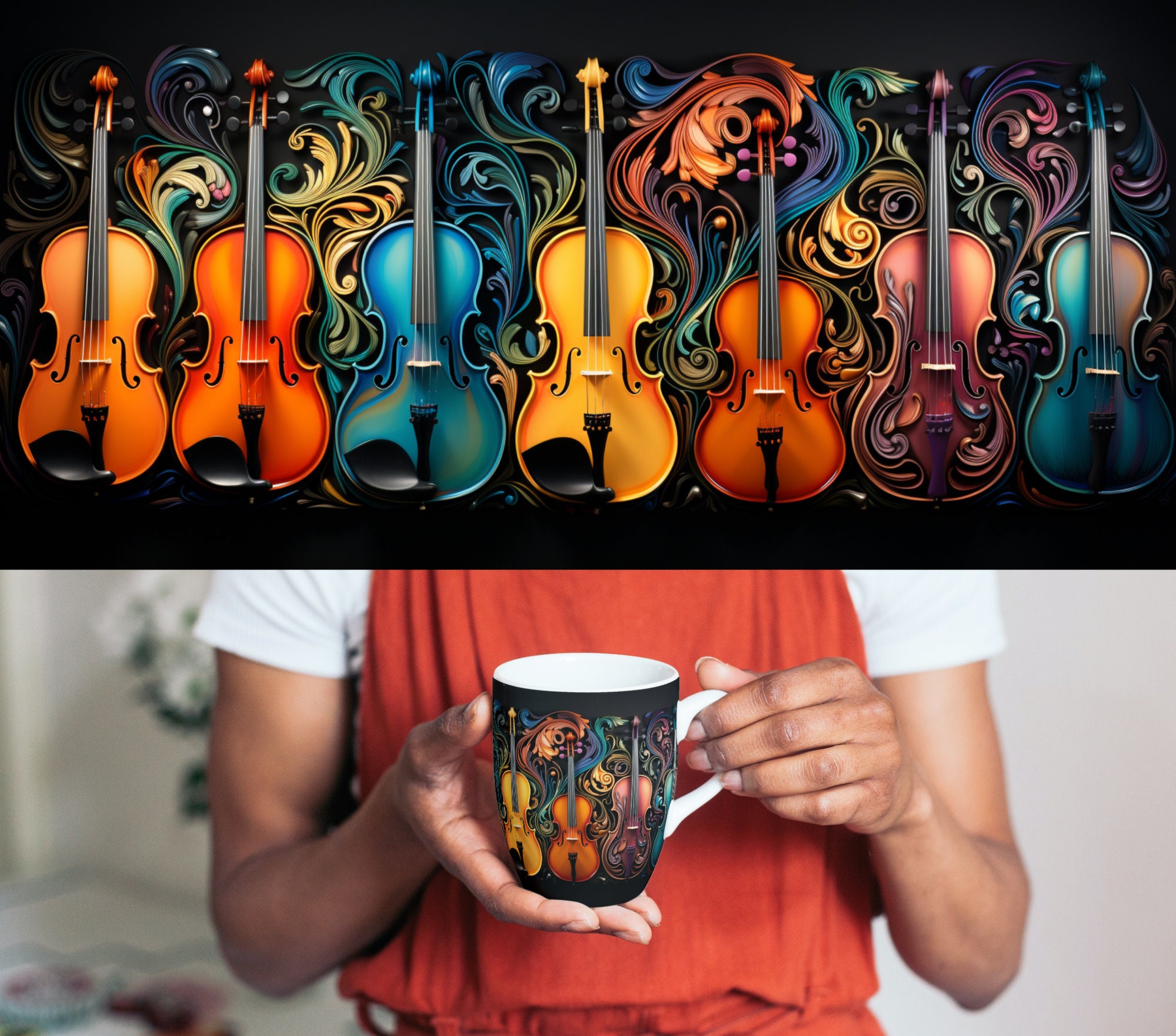 Violin, Colorful Violin Sublimation Design, Digital Mug Wrap Template ...