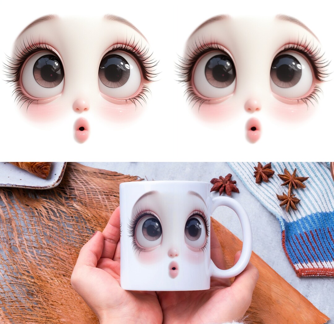 3D Funny Face, Big Eyes Sublimation Design, Digital Mug Wrap Template ...