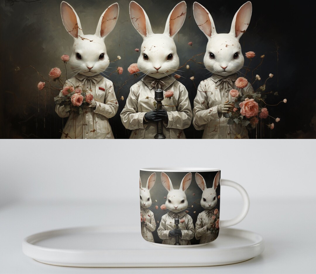 Lowbrow Art Rabbits, Sublimation Design, Digital Mug Wrap Template ...