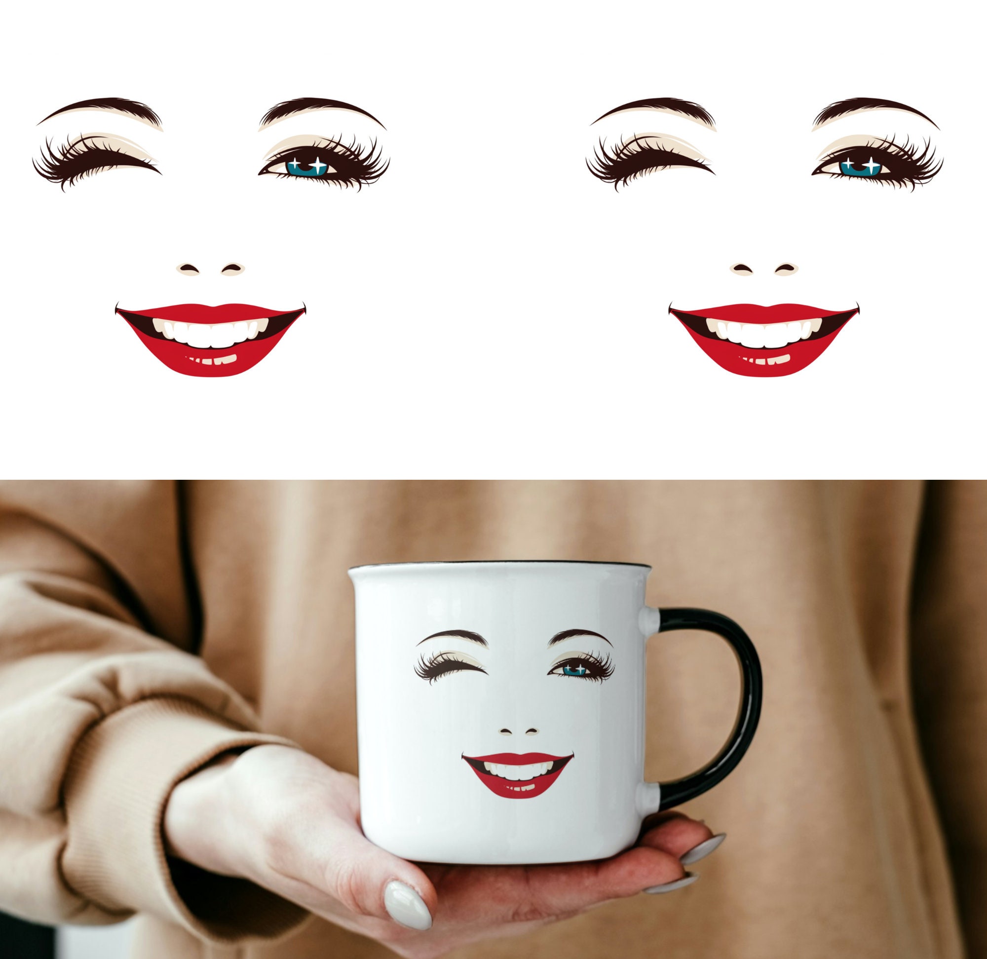 3D Funny Face Mug Wrap Sublimation Design, Instant Download Coffee Mug ...