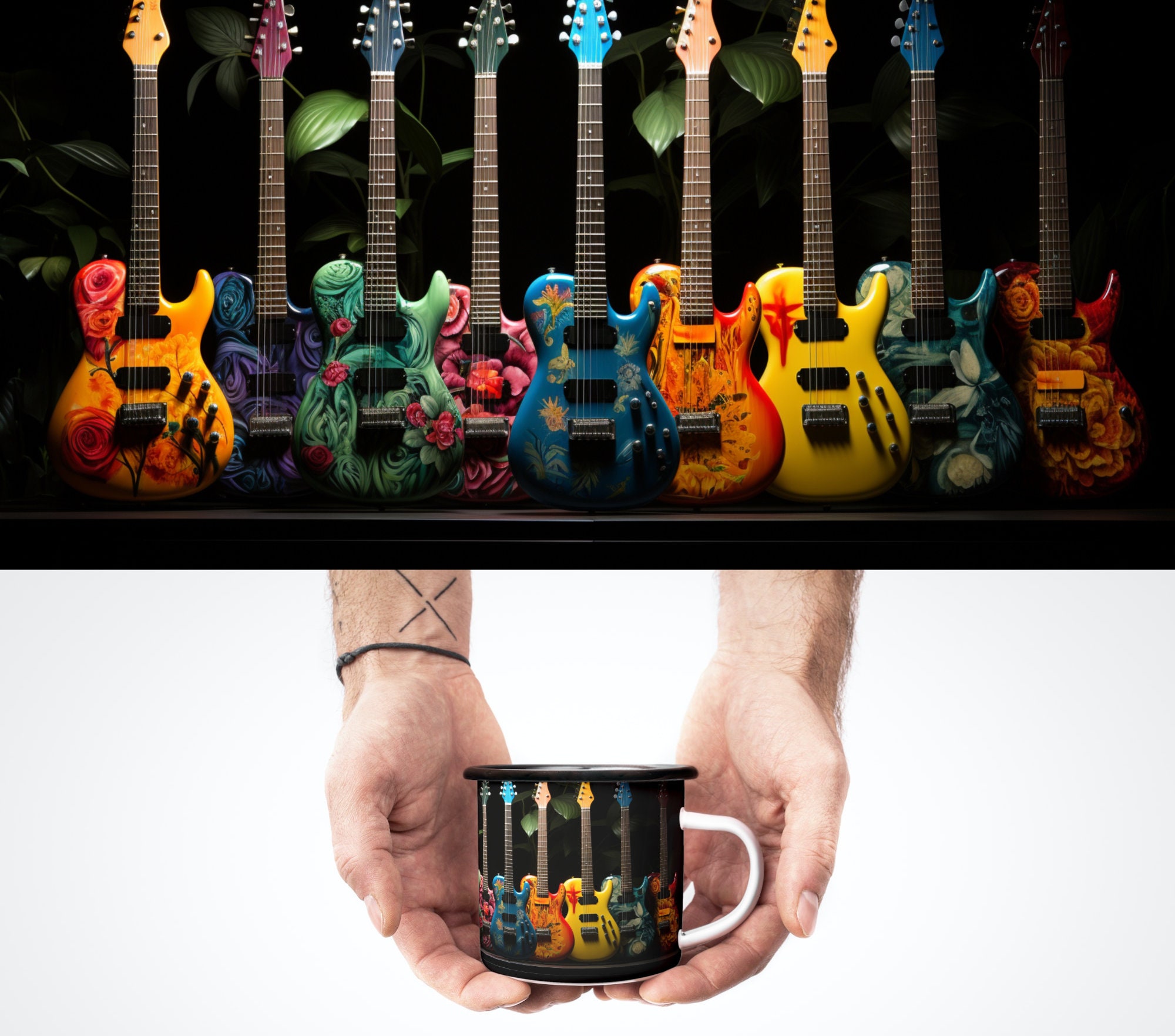 Guitar, Electric Guitars Sublimation Design, Digital Mug Wrap Template ...