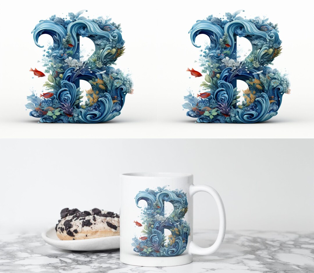 Letter B Mug Press Sublimation Design, Digital Mug Full Wrap Template ...