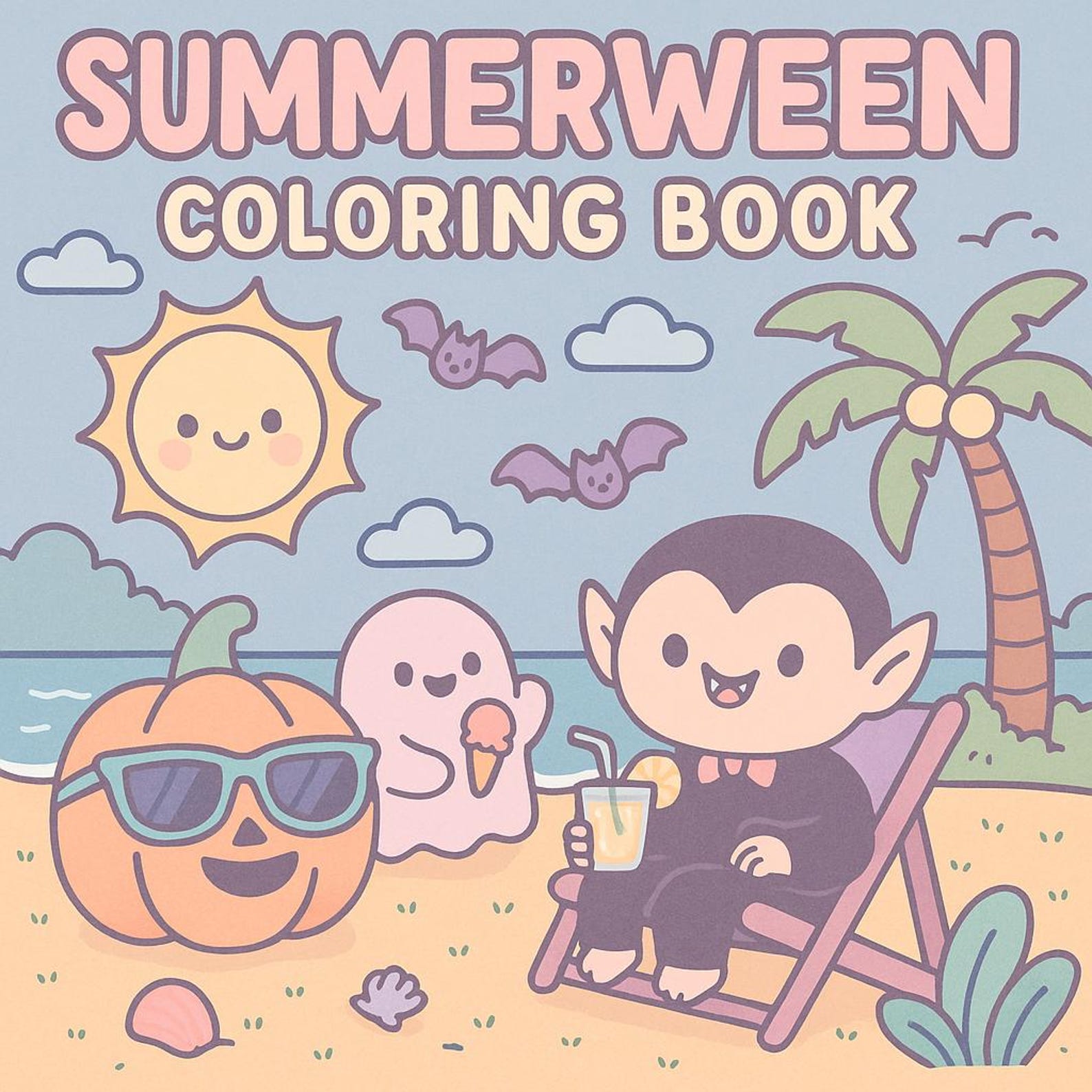 Summerween Coloring Book, Spooky Cute Summer Coloring Pages, Halloween ...
