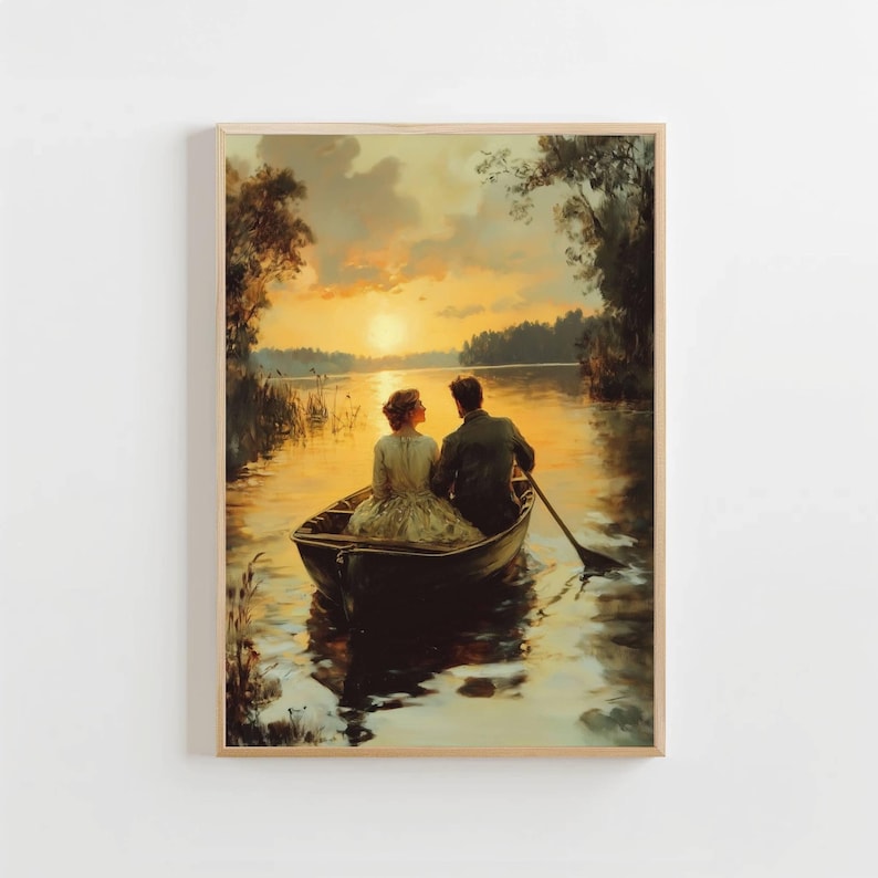 Romantic Couple Scene Wall Art | Antique Love Oil Painting | Vintage ...