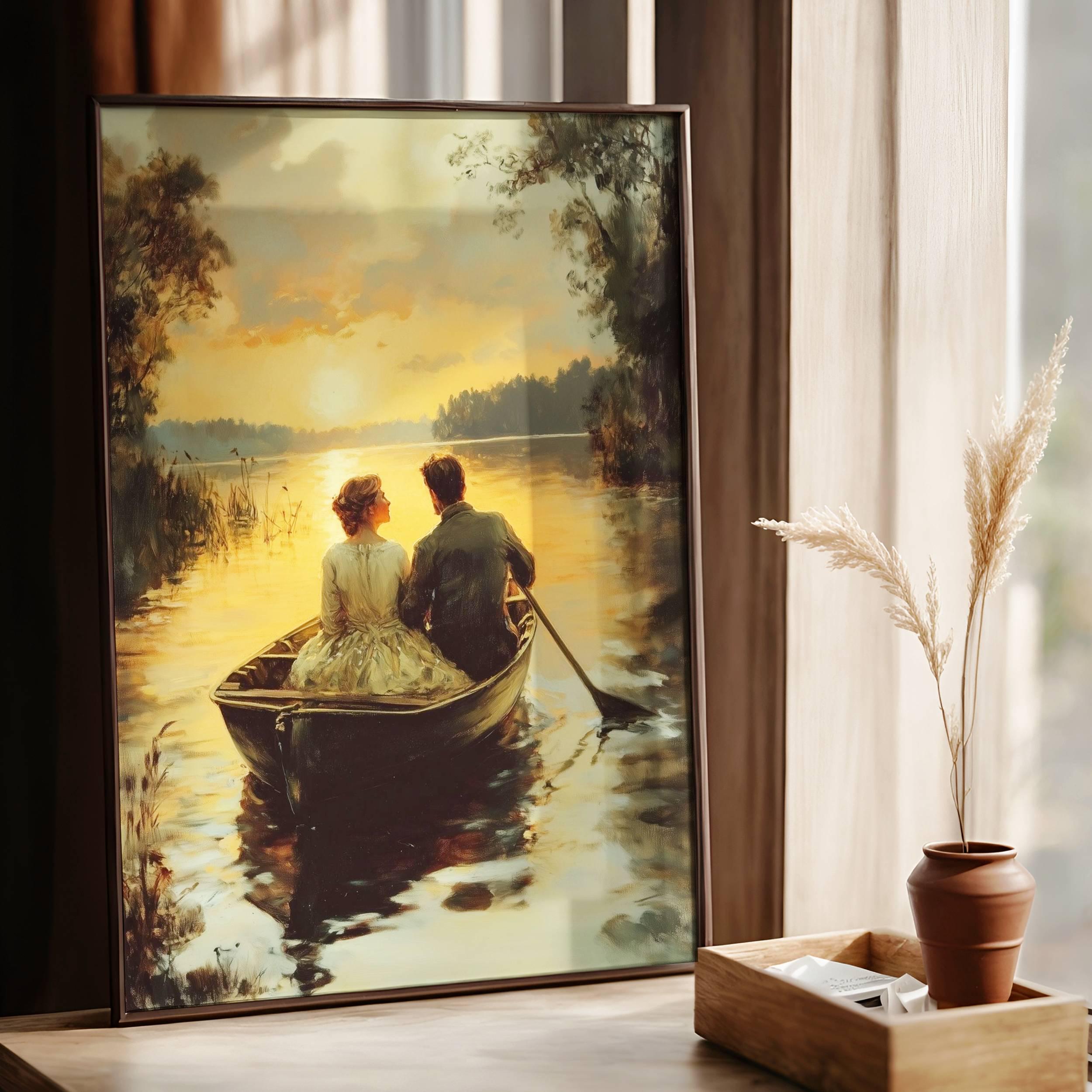 Romantic Couple Scene Wall Art | Antique Love Oil Painting | Vintage ...
