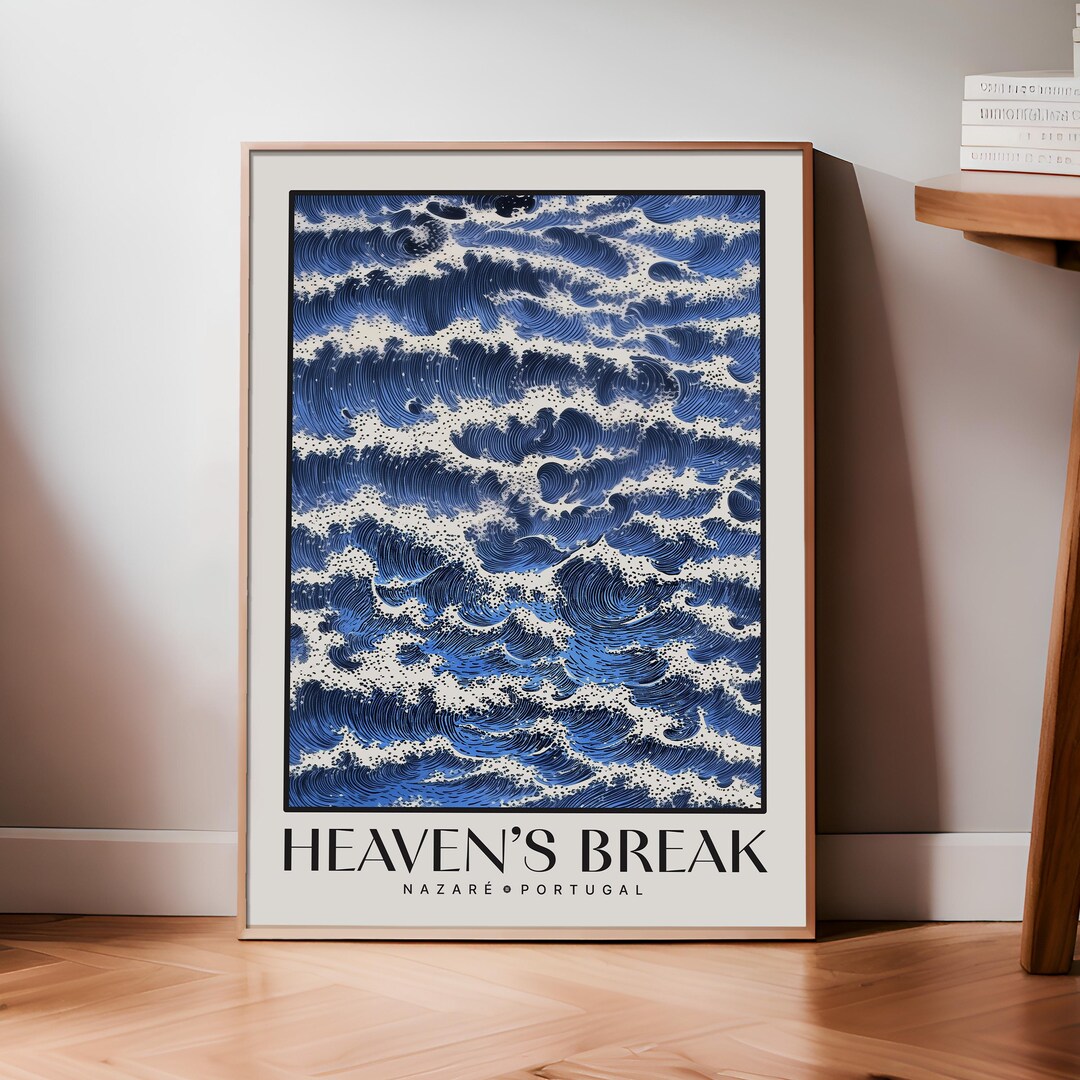 Surf Poster, Surfing Wall Art, Heaven’s Break, Nazaré Portugal, Beach ...