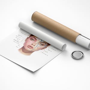 Facial Anatomy Print, Blonde Model, Facial Muscles & Veins, Esthetician ...