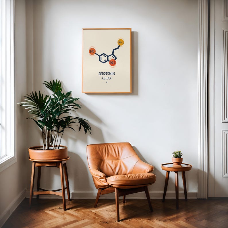 Serotonin Molecule Print, Happy Chemical Wall Art, Science Poster ...