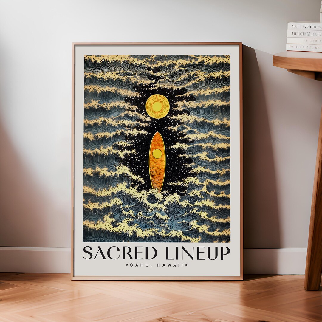 Surf Poster, Surfing Wall Art, Sacred Lineup V2, Oahu Hawaii, Beach ...