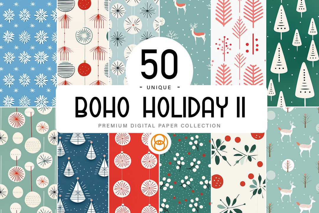 50 Sheet Boho Holiday Digital Paper Set - Etsy