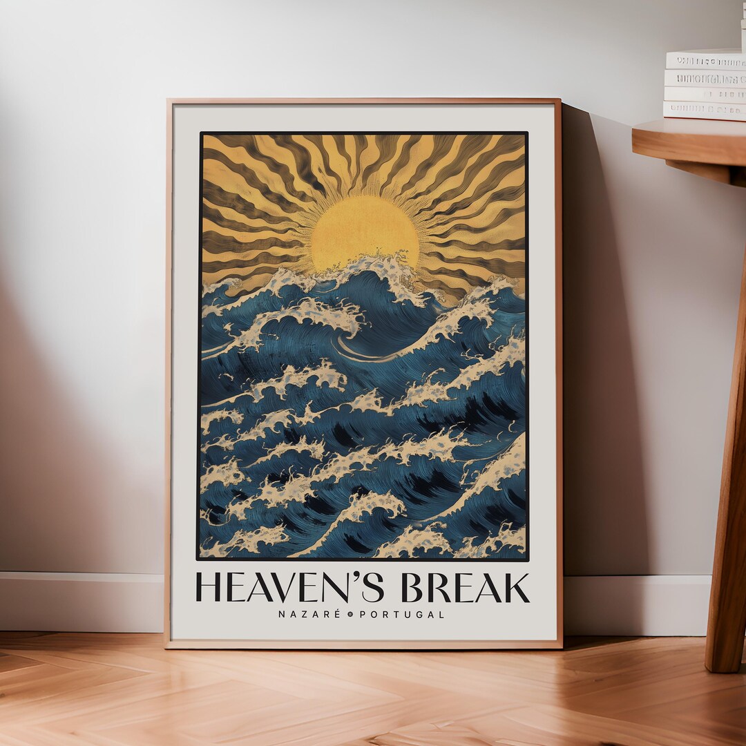 Surf Poster, Surfing Wall Art, Heaven’s Break V2, Nazaré Portugal ...