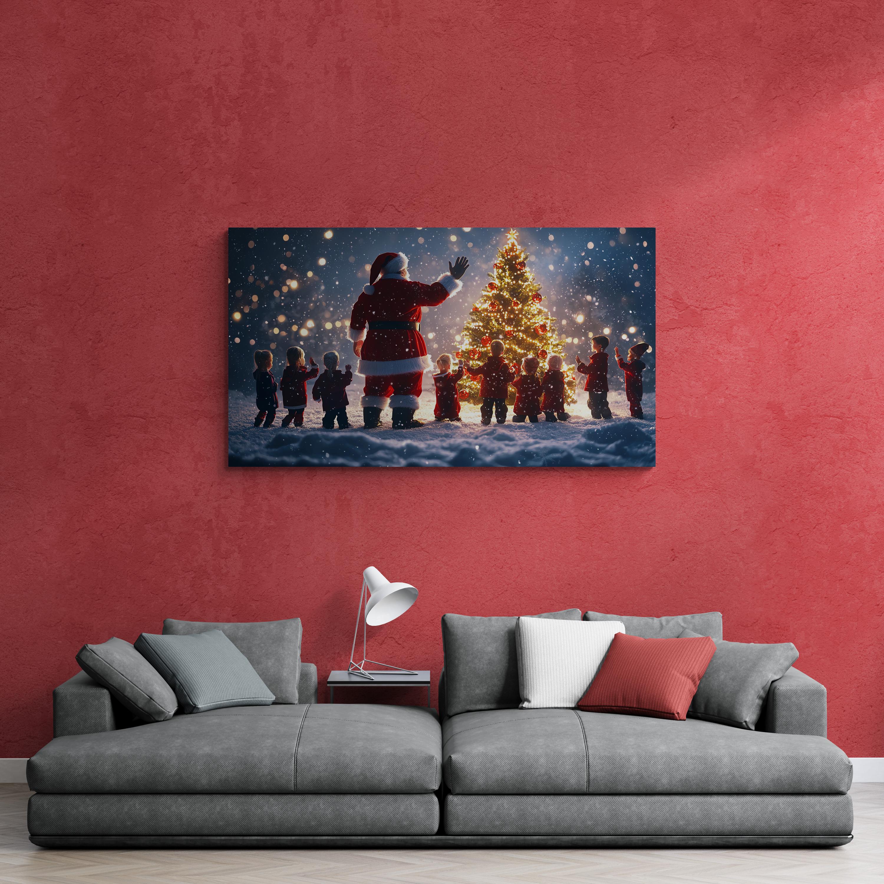 Christmas Tree With Santa & Children Canvas Wall Art | Ready-to-hang ...