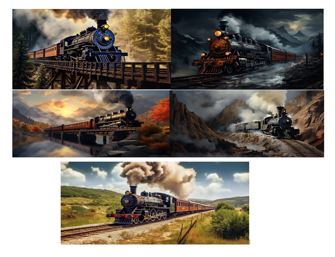 Collage Image Train Train Decor Art Vintage Locomotive - Etsy