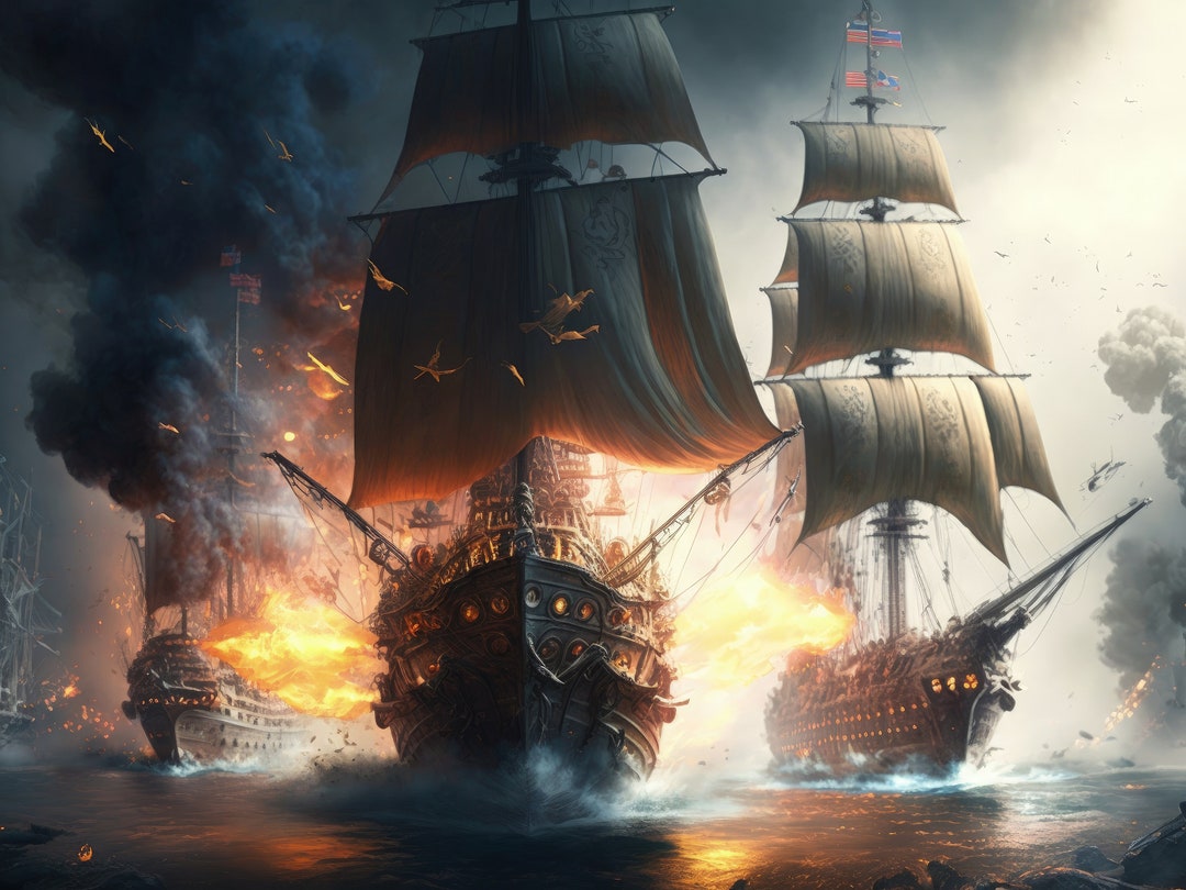 Ship Battle Canvas, War Wall Art, Old Ship Battle, Sailboat Wall Decor ...