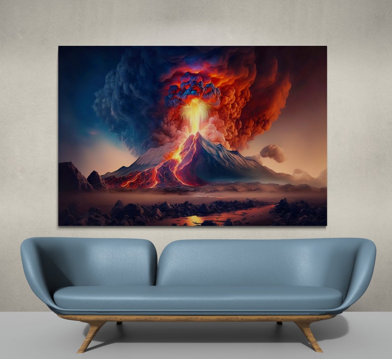 Volcano Wall Art, Erupting Volcano, Volcanic Fury, Fiery Mountain ...
