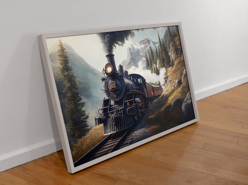 Framed Traditional Stretched Canvas, Train Decor Art, Vintage ...
