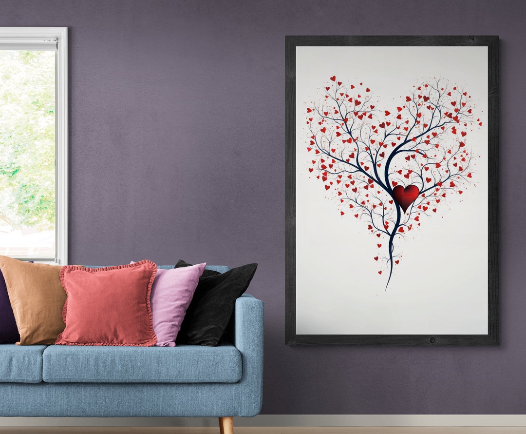 Framed Valentine Poster Art, Heart Wall Art, Valentine's Day Art ...