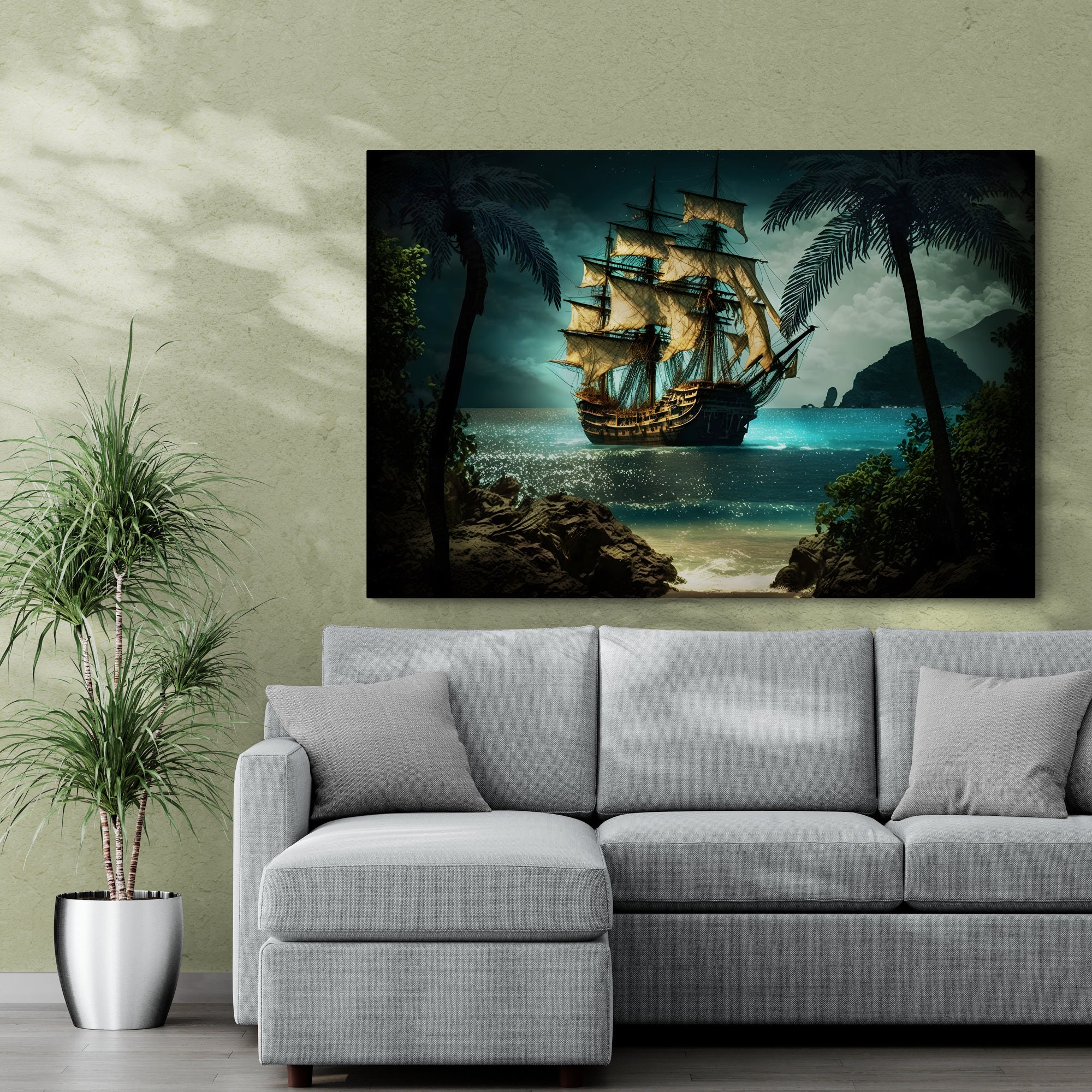 Ship Wall Art, Pirate Ship Canvas, Old Ship, Sailboat Painting ...