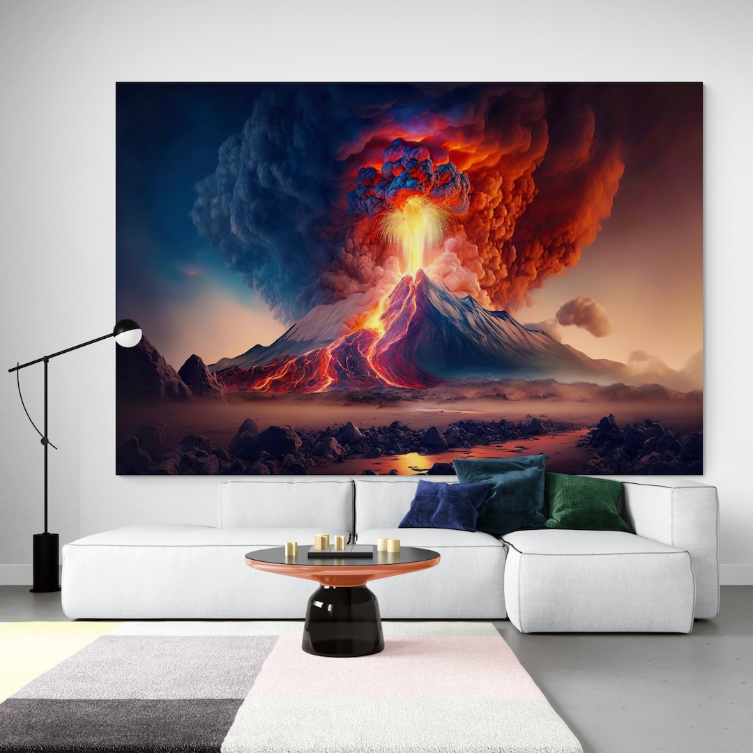 Volcano Wall Art, Erupting Volcano, Volcanic Fury, Fiery Mountain ...