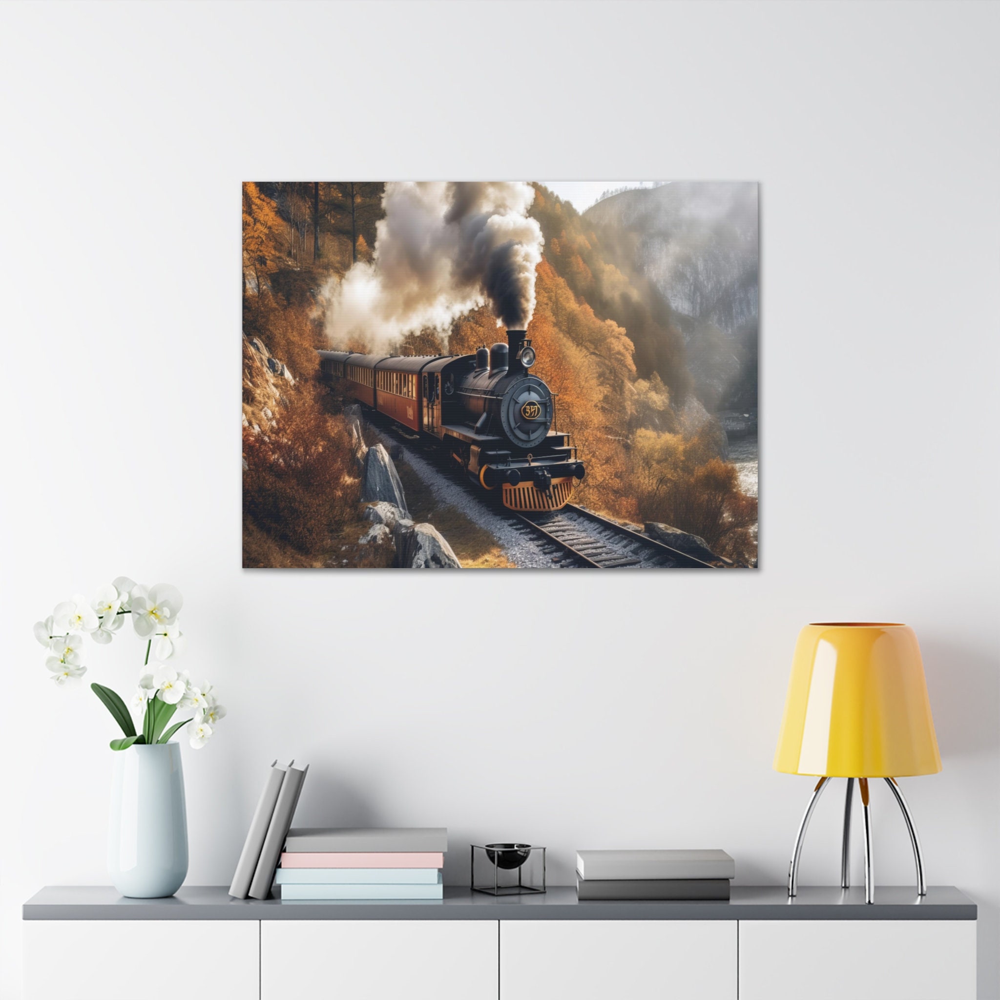 Train Decor Art, Vintage Locomotive, Gift Ideas for Home, Railroad Wall ...
