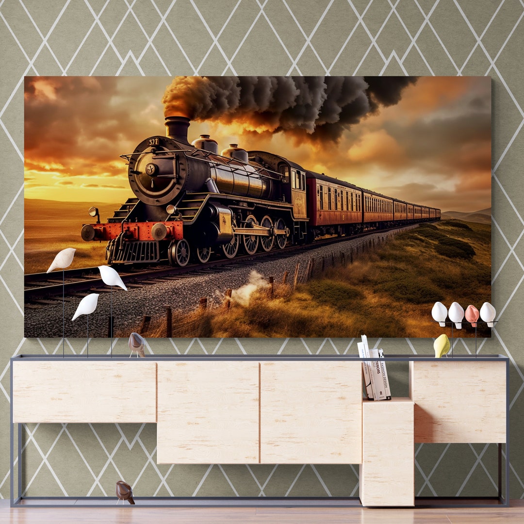 Train Decor Art, Vintage Locomotive, Gift Ideas for Home, Railroad Wall ...
