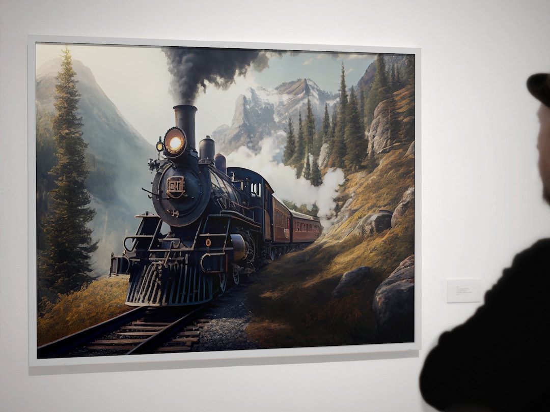 Framed Traditional Stretched Canvas, Train Decor Art, Vintage ...