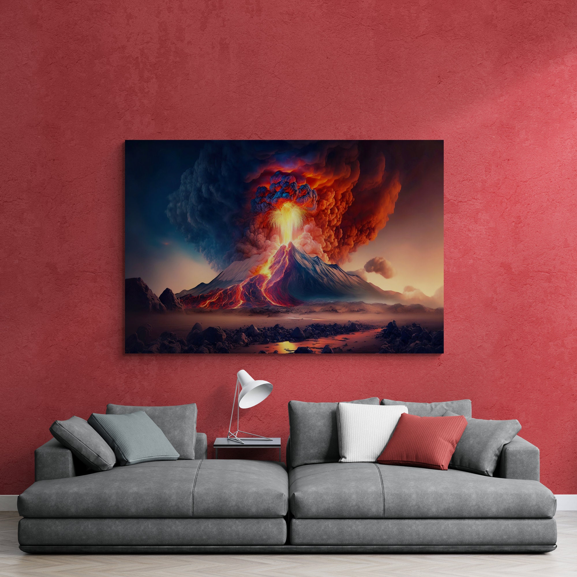 Art mural volcan, volcan en éruption, fureur volcanique, montagne de ...